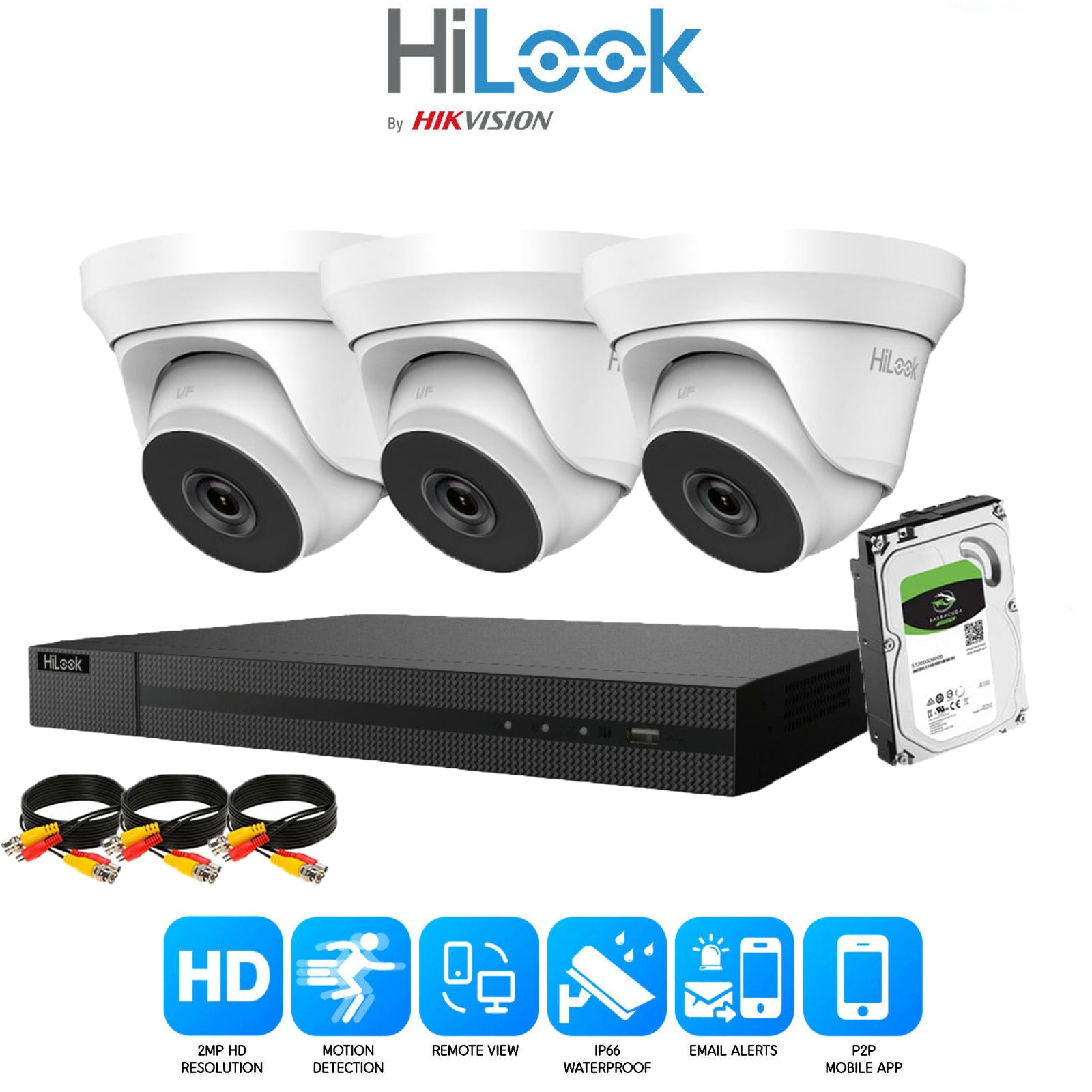 Hilook 2MP Full CCTV Security System. 4CH DVR and 3x Outdoor Low Light ...